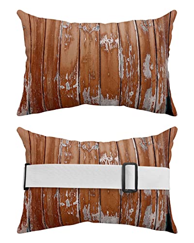 Recliner Head Pillow Ledge Loungers Chair Pillows with Insert Retro Farm Brown Wood Grain Lumbar Pillow with Adjustable Strap Outdoor Waterproof Patio Pillows for Couch Beach Pool Office Chair, 2 PCS