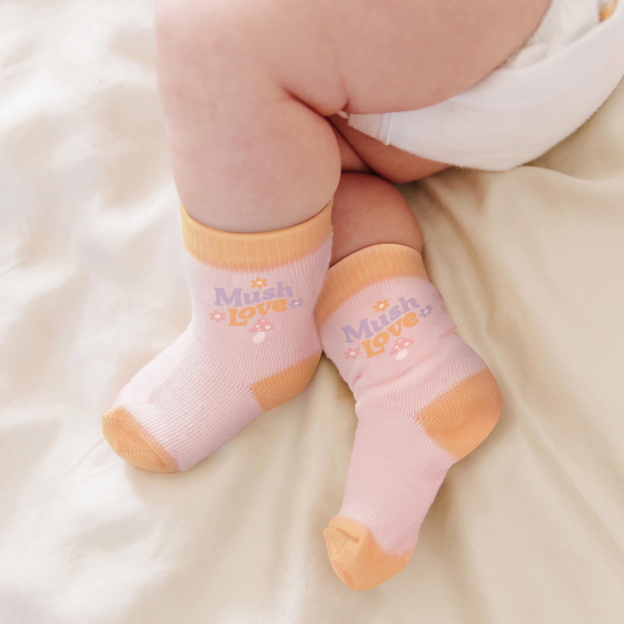 JuJuBe x Studio Oh! Baby Essentials, Baby Socks Trio - 3 Pairs of Ankle Socks for Infants, 3-12 Months, Includes Mesh Wash Bag - Mushy Love