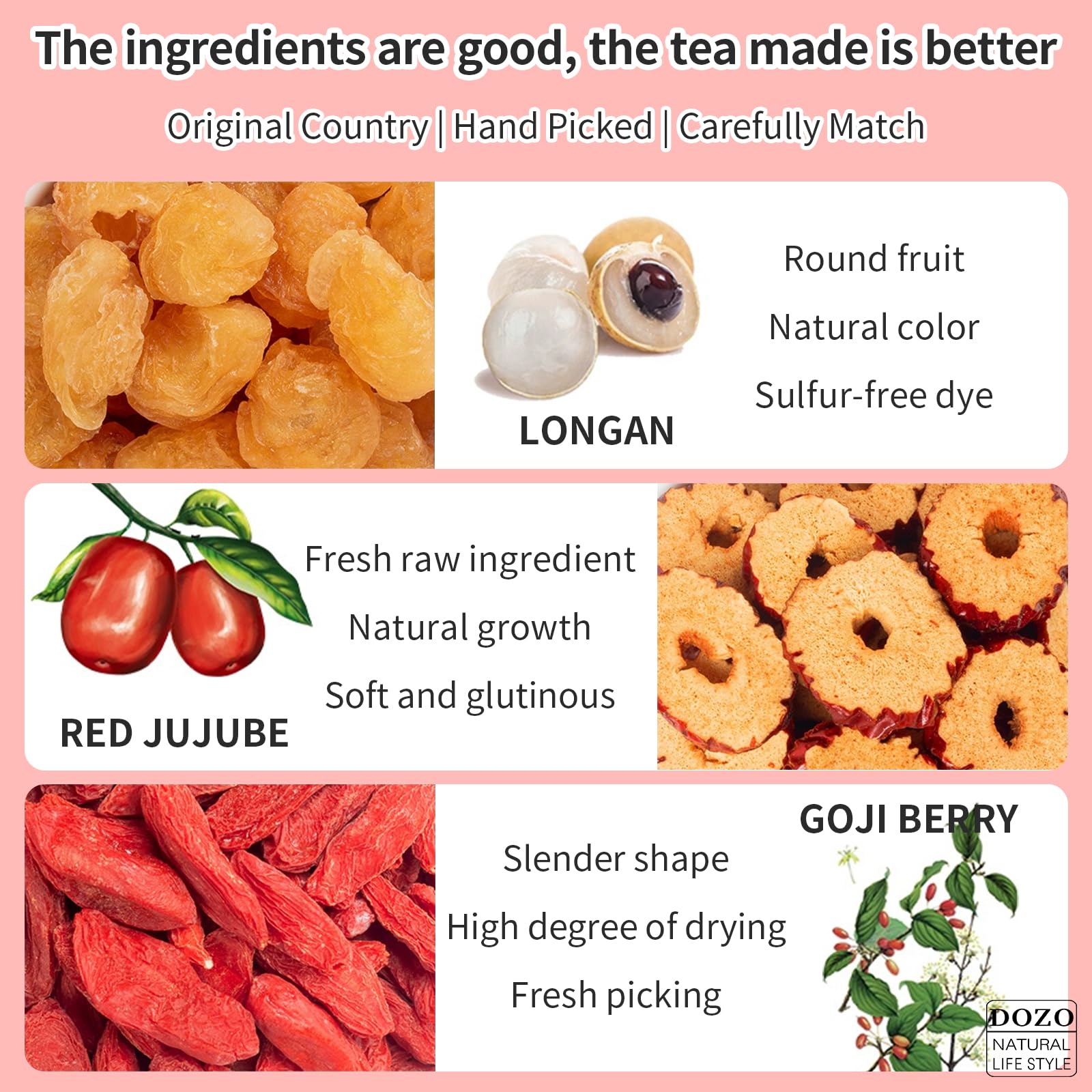 DOZO Longan Red Jujube Tea Bags 6.34oz/180g(25bag) Red Date Longan Goji Berry Fruit Tea Dried Longan Wolfberry Replenish Qi Women's Five Treasures Tea Combination Fruit Tea 桂圆枸杞红枣茶 水果茶
