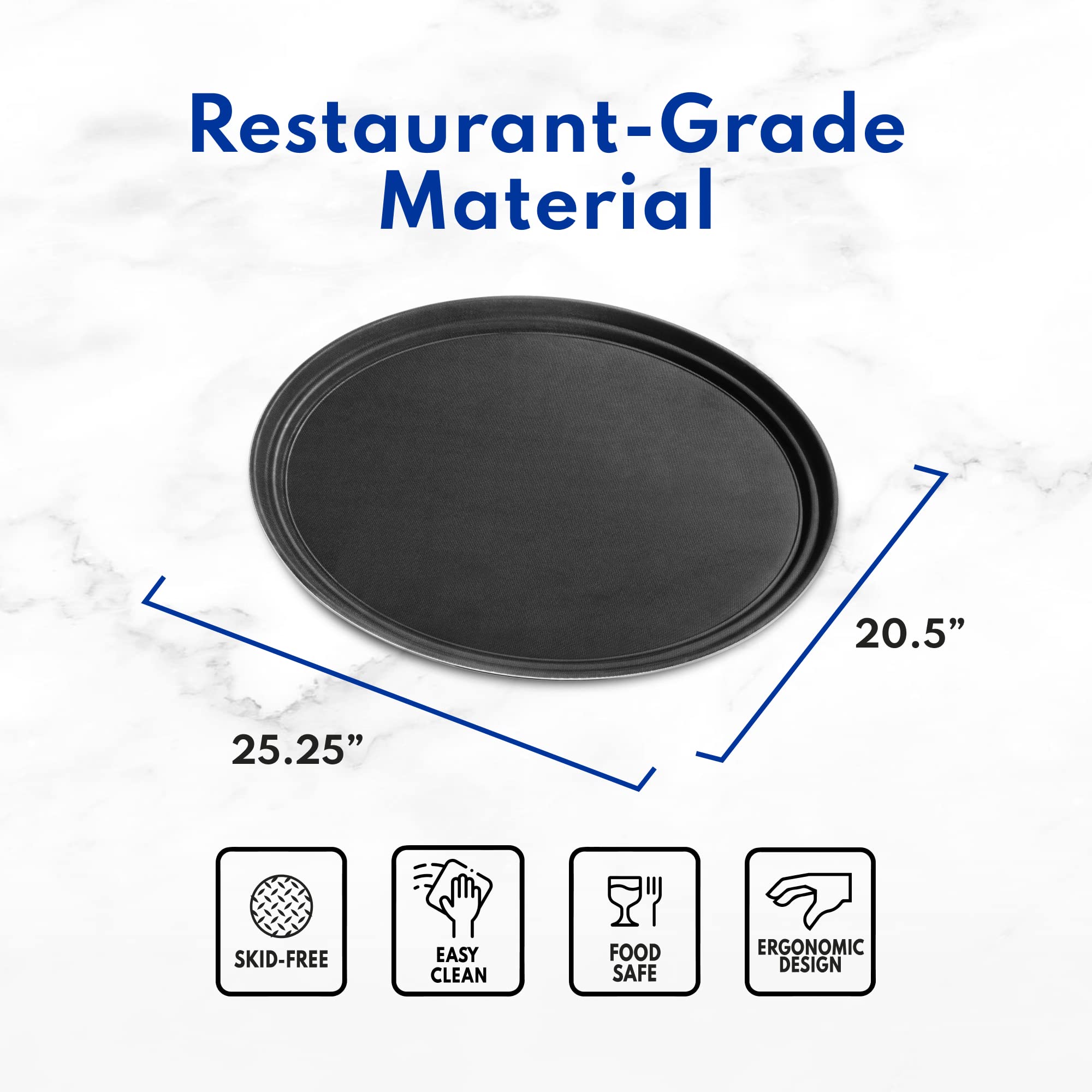 New Star Foodservice 25453 Non-Slip Tray, Plastic, Rubber Lined, Oval, 20.5 x 25.25-Inch, Black…