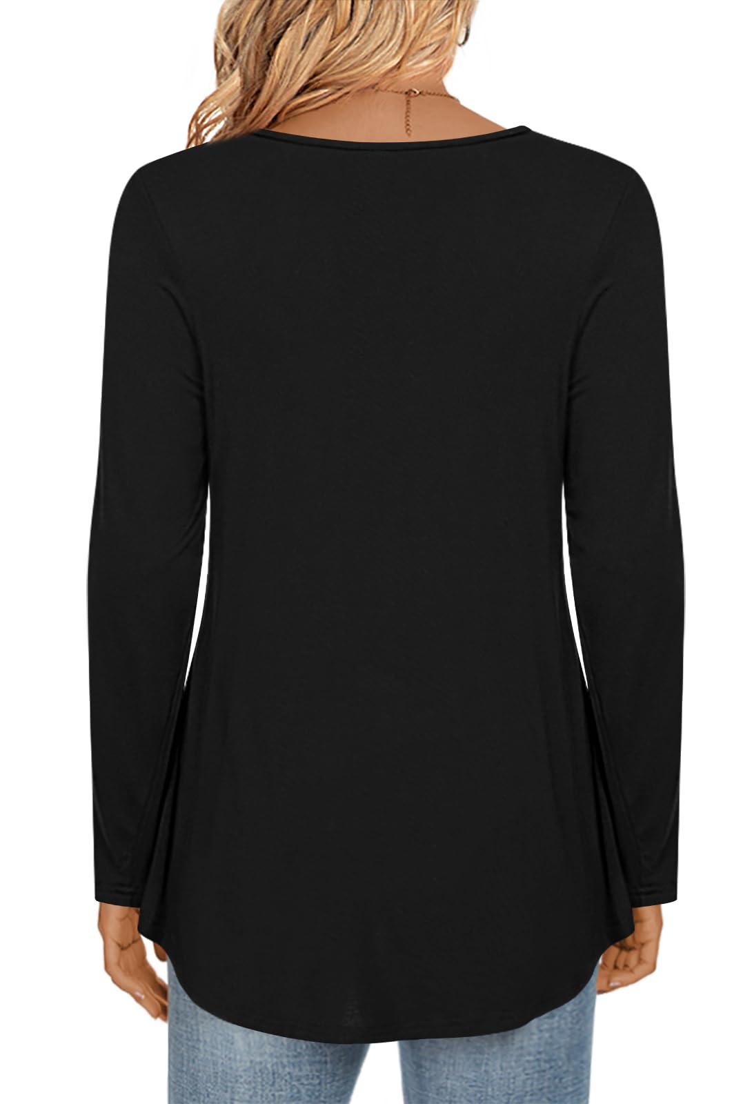 LONGYUAN Women's Long Sleeve Tunic Loose Fitting Tops 2025 Fall Casual Blouse Cute Tshirt Black X-Large