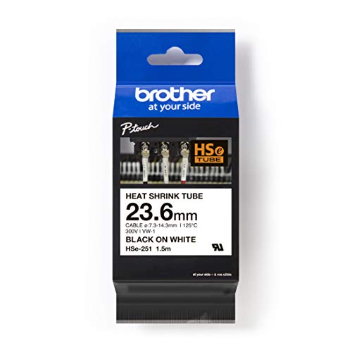 Brother Mobile HSE251 Heat Shrink Tube for PT-E500 Printer, 23.6 mm W x 1.5 m L, Black on White