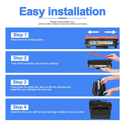 UOTYUE Compatible TN760 TN-760 High Yield Toner Cartridge Replacement for Brother 760 to use with MFC-L2750DW MFC-L2710DW DCP-L2550DW Printer(1Pack 3,500 Pages Yield)