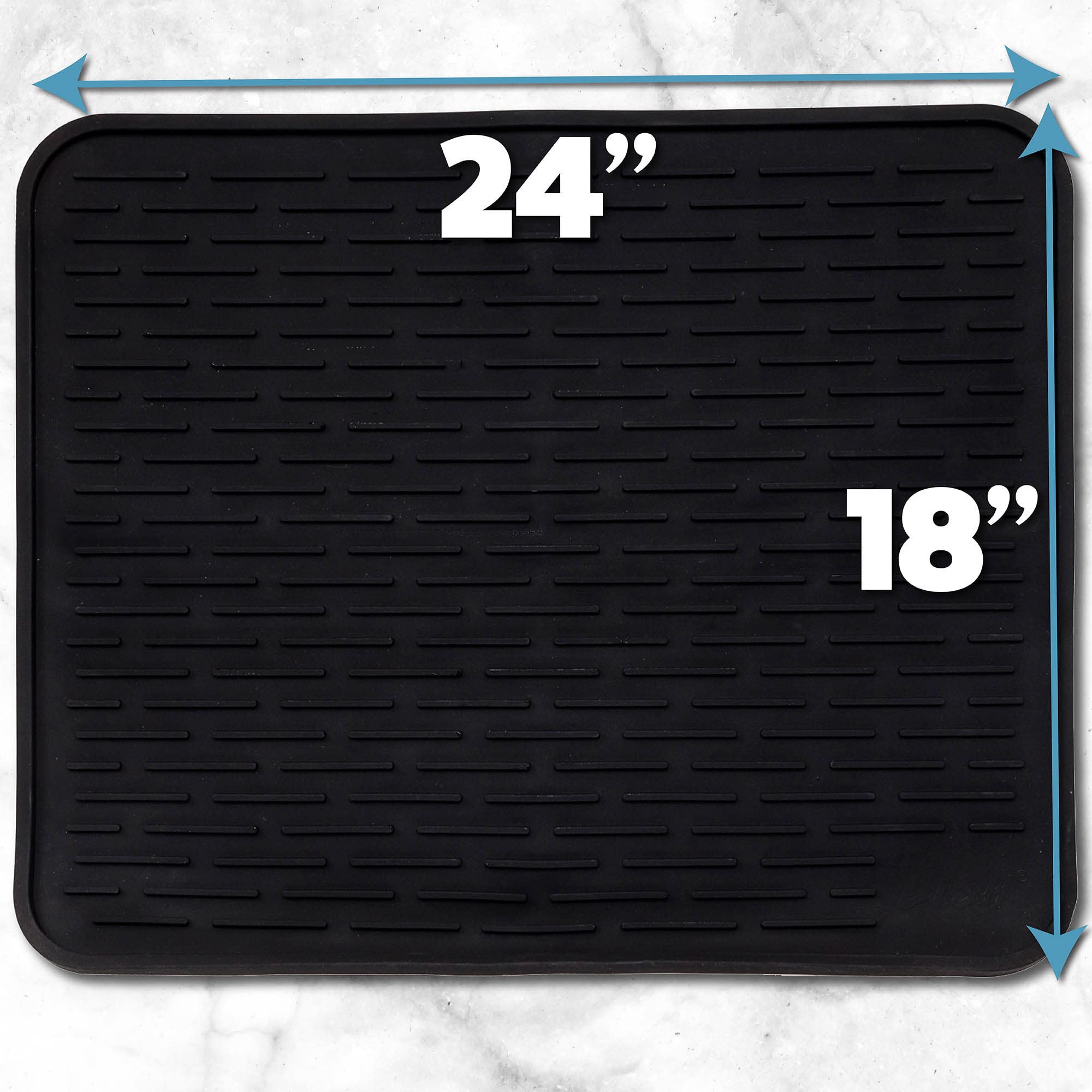 XXL Silicone Dish Drying Mat for Kitchen Counter or Under Sink, 24" x 18" Extra Large, Waterproof Pet Feeding Mat, Dog Food, Water Bowls, Under Drying Racks for Dishes, Coffee Bars, Bar Mats (Black)