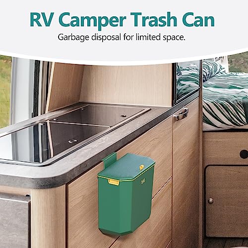 WOA WOA 2.4 Gallon Hanging Trash Can for Kitchen, Small Garbage Bin with Lid for Bathroom Bedroom, Mountable Cabinet Compost Bin Under Sink, Wall Mounted Waste Bucket - Green