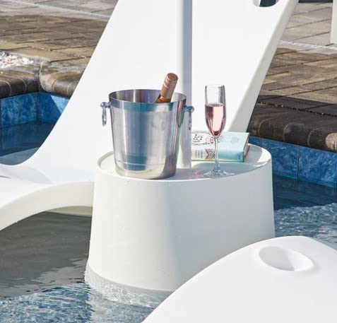 Floating Luxuries Kai Side Table, in-Pool, Up to 15 Inches of Water, Holds Umbrella 1.5 Inches Diameter, White