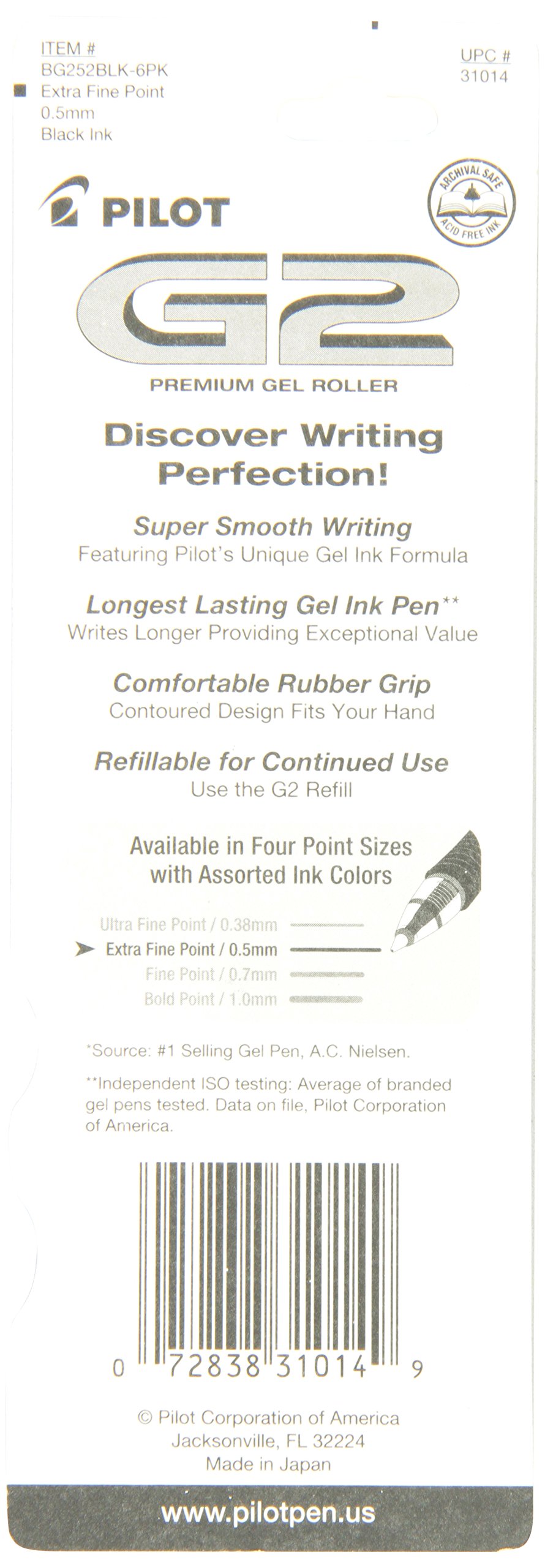 PILOT G2 Premium Refillable & Retractable Rolling Ball Gel Pens, Extra Fine Point, Black Ink, 2-Pack (31014)