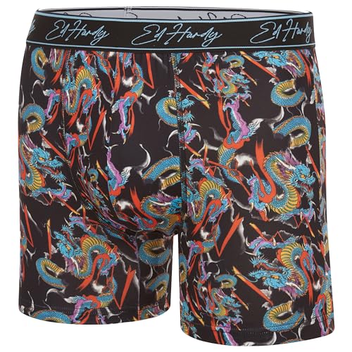 ED HARDY Men's Underwear Boxer Briefs - Comfortable, Breathable, Stylish Design 3 Pack, Dragon, Skulls, Tiger, Medium