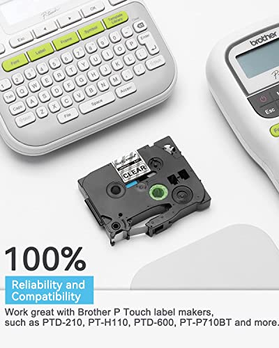 TZe131 P Touch Label Tape Clear 12mm Replacement for Brother Label Maker Tape Clear TZe-131 Laminated Black on Clear 0.47" x 26.2', Compatible with P Touch Label Maker PT-D210 H110 D220 D410, 4 Pack