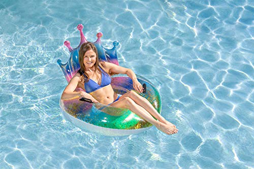 Poolmaster Swimming Pool Float Rainbow Glitter Tiara Tube, Multi Large