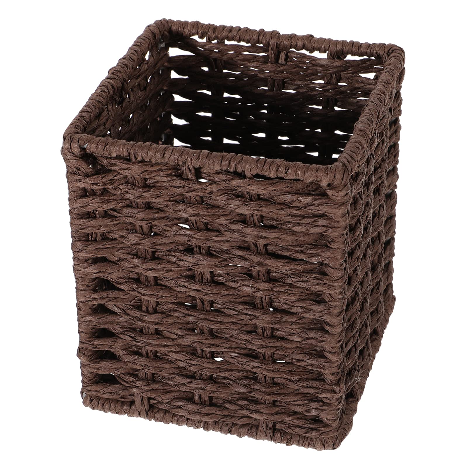 Cabilock Yellow Wicker Pencil Holder Pen Holder Rattan Makeup Brush Holder Makeup Holder Pencil Cup Desk Cup Holder Cutlery Utensil Caddy Silverware Holder