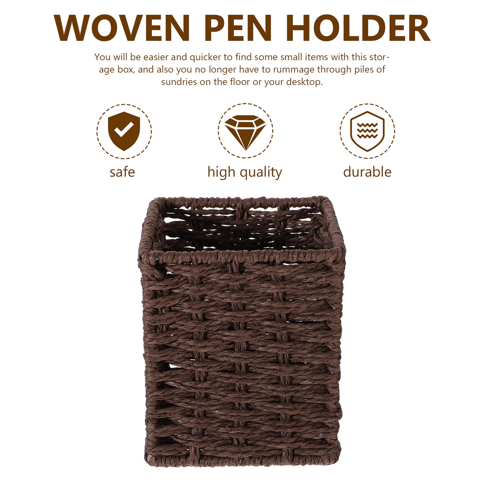 Cabilock Yellow Wicker Pencil Holder Pen Holder Rattan Makeup Brush Holder Makeup Holder Pencil Cup Desk Cup Holder Cutlery Utensil Caddy Silverware Holder