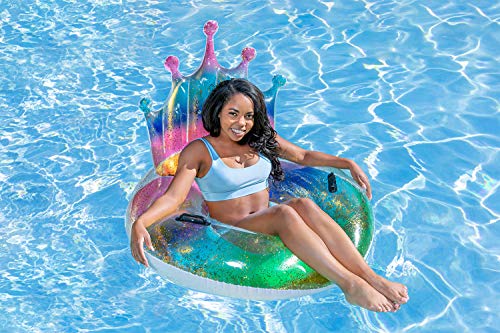 Poolmaster Swimming Pool Float Rainbow Glitter Tiara Tube, Multi Large