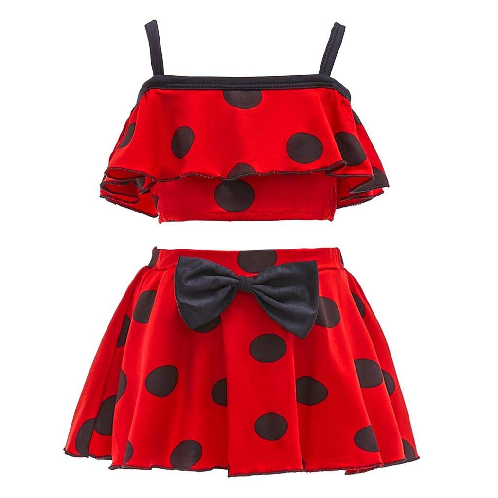 Lito Angels Toddler Girls Ladybug Polka Dots Swimsuit Bathing Suit Poolside Swimwear Tankini Two Piece Set Size 4T