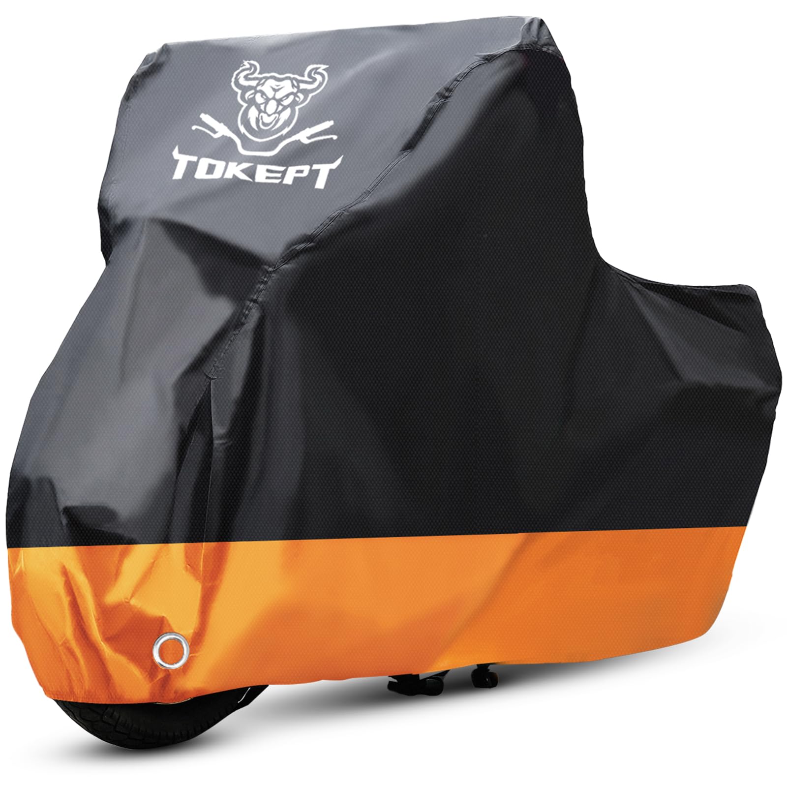 Tokept Motorcycle Cover, All-Season Waterproof Outdoor Sun Protection Fit up to 91 Inch Harley-Davidson Honda Suzuki Kawasaki Yamaha (L Black&Orange)