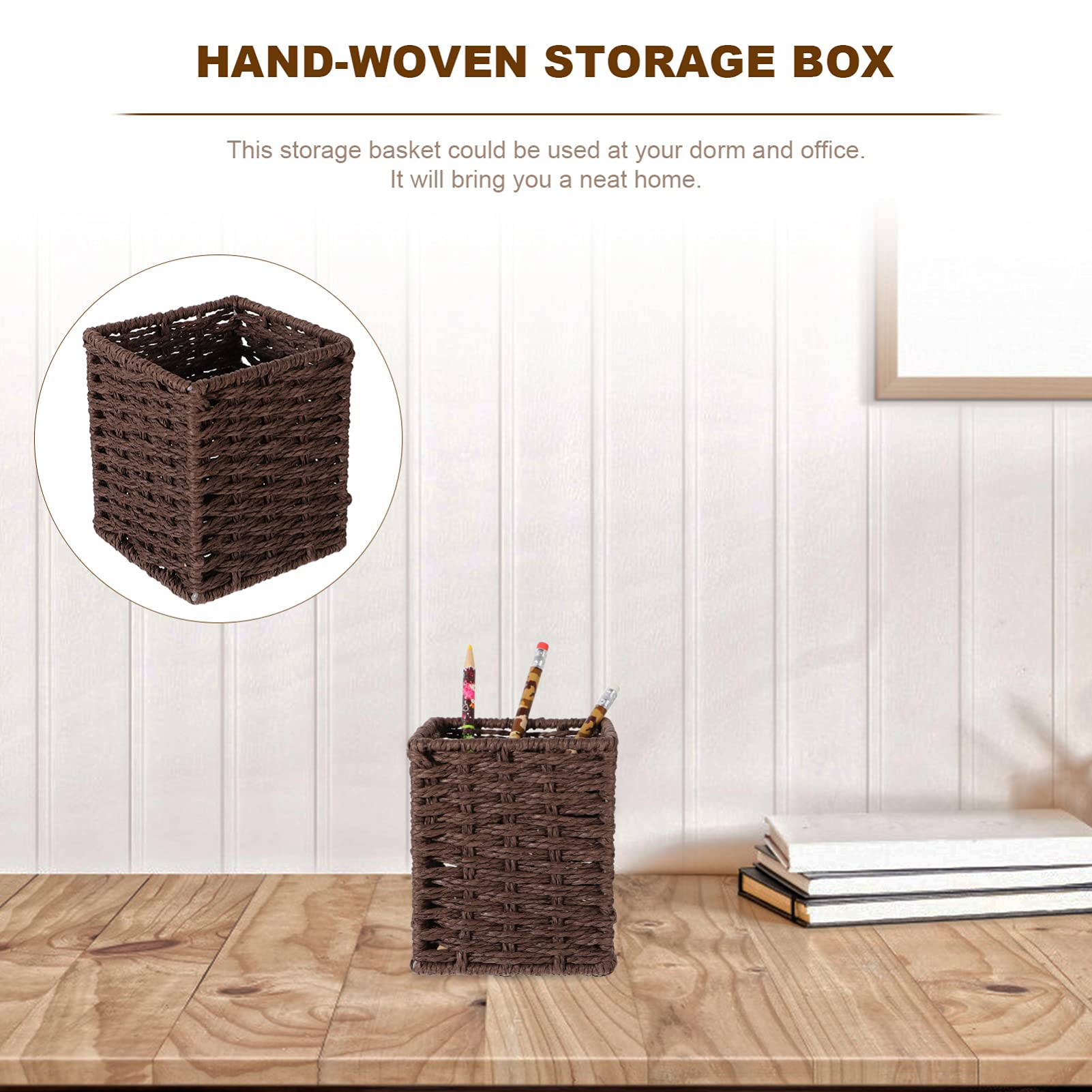 Cabilock Yellow Wicker Pencil Holder Pen Holder Rattan Makeup Brush Holder Makeup Holder Pencil Cup Desk Cup Holder Cutlery Utensil Caddy Silverware Holder