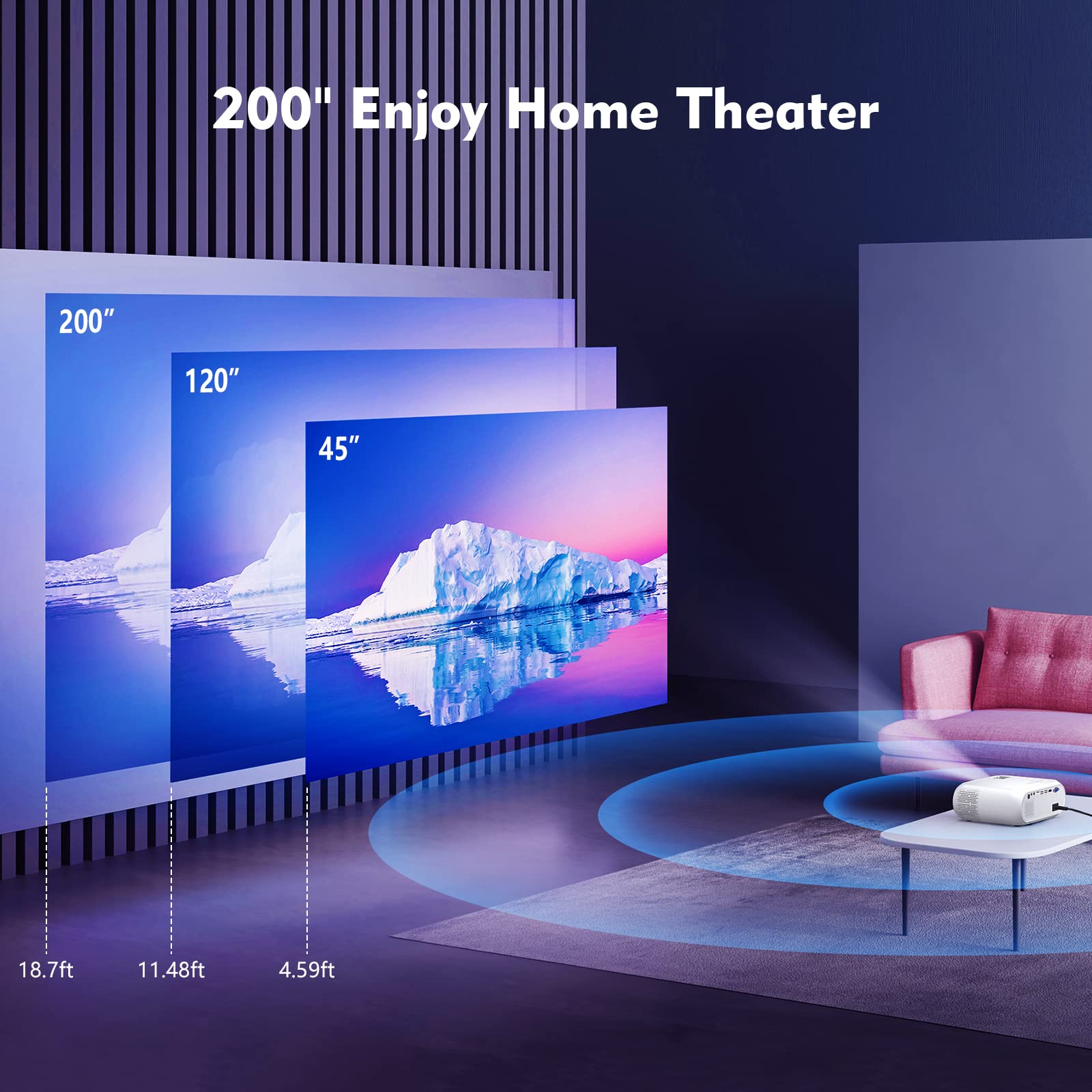 Mini Projector, FUNTUSPIC-Ci Best Phone Projector 2022 Upgraded Native 1080P with 8500L, WiFi Projector Compatible with iOS/Android Phone/Tablet/Laptop/TV Stick/USB/PS4 [100" Screen Included]