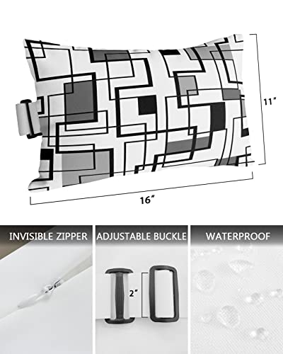 Recliner Head Pillow Ledge Loungers Chair Pillows with Insert Modern Abstract Art Black Grey Geometry Line Lumbar Pillow with Adjustable Strap Outdoor Waterproof Patio Pillows for Beach Pool, 2 PCS
