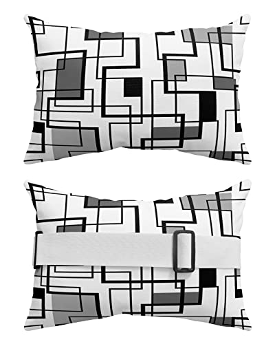 Recliner Head Pillow Ledge Loungers Chair Pillows with Insert Modern Abstract Art Black Grey Geometry Line Lumbar Pillow with Adjustable Strap Outdoor Waterproof Patio Pillows for Beach Pool, 2 PCS