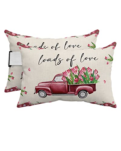Recliner Head Pillow Ledge Loungers Chair Pillows with Insert Loads of Love Truck Tulip Flower Floral Lumbar Pillow with Adjustable Strap Outdoor Waterproof Patio Pillows for Beach Pool, 2 PCS