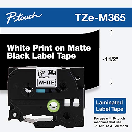 Brother P-Touch TZe-M365 White Print on Matte Black Label Tape 1.4” (36mm) Wide x 26.2’ (8m) Long