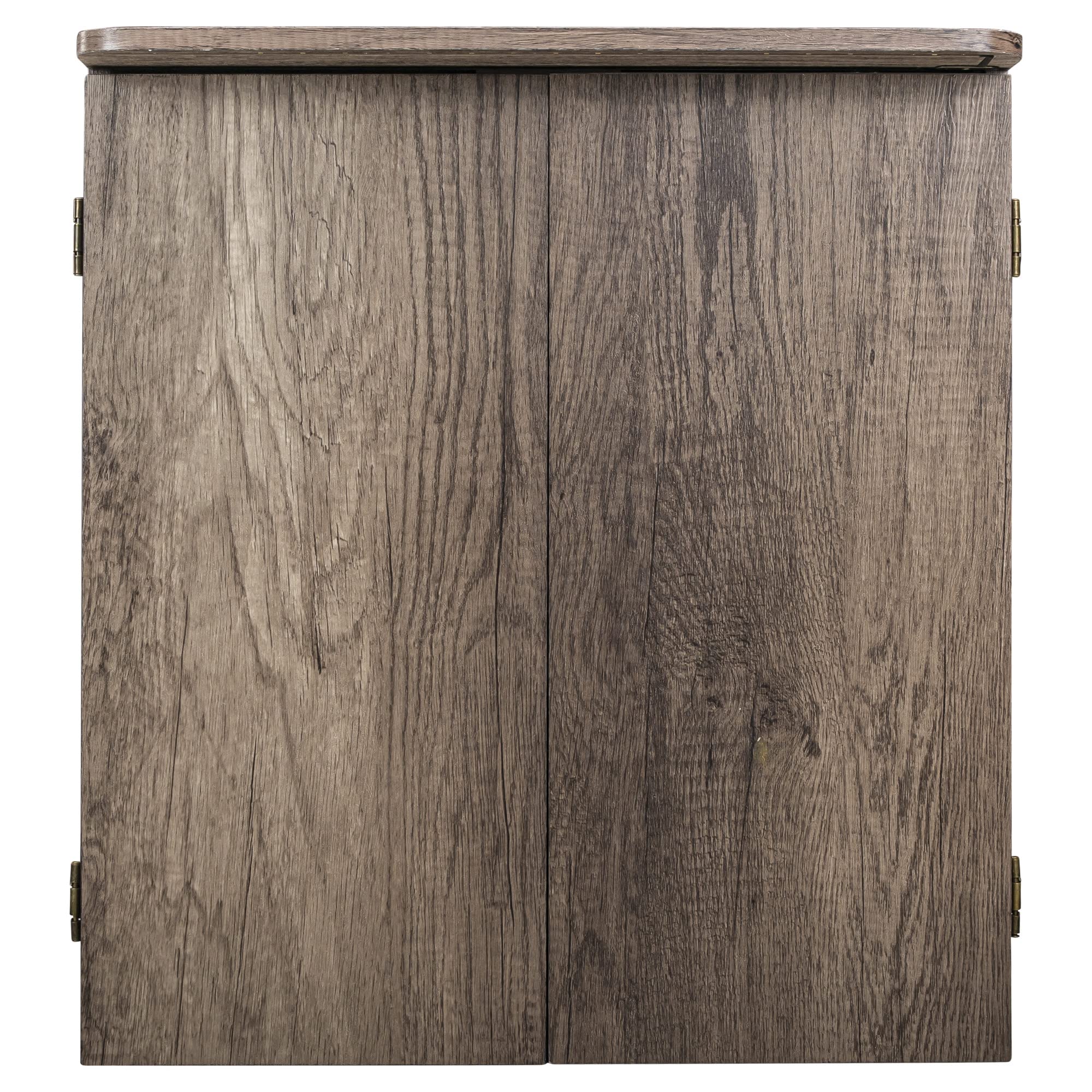 Unicorn LED Bristle Dartboard Cabinet Set - LED Tournament-Style Lighting - Official Size Dartboard - Woodgrain Finish Cabinet with Chalk Scoreboards - Includes Six Steel Tip Darts, Brown