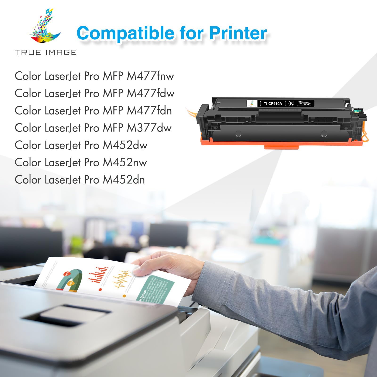 TRUE IMAGE Compatible CF410A Toner Cartridge Replacement for HP 410A CF410A CF410X 410X 410 Color Pro MFP M477fnw M477fdw M477fdn M452nw M452dw M452dn M477 M452 Printer Ink (Black, 1-Pack)