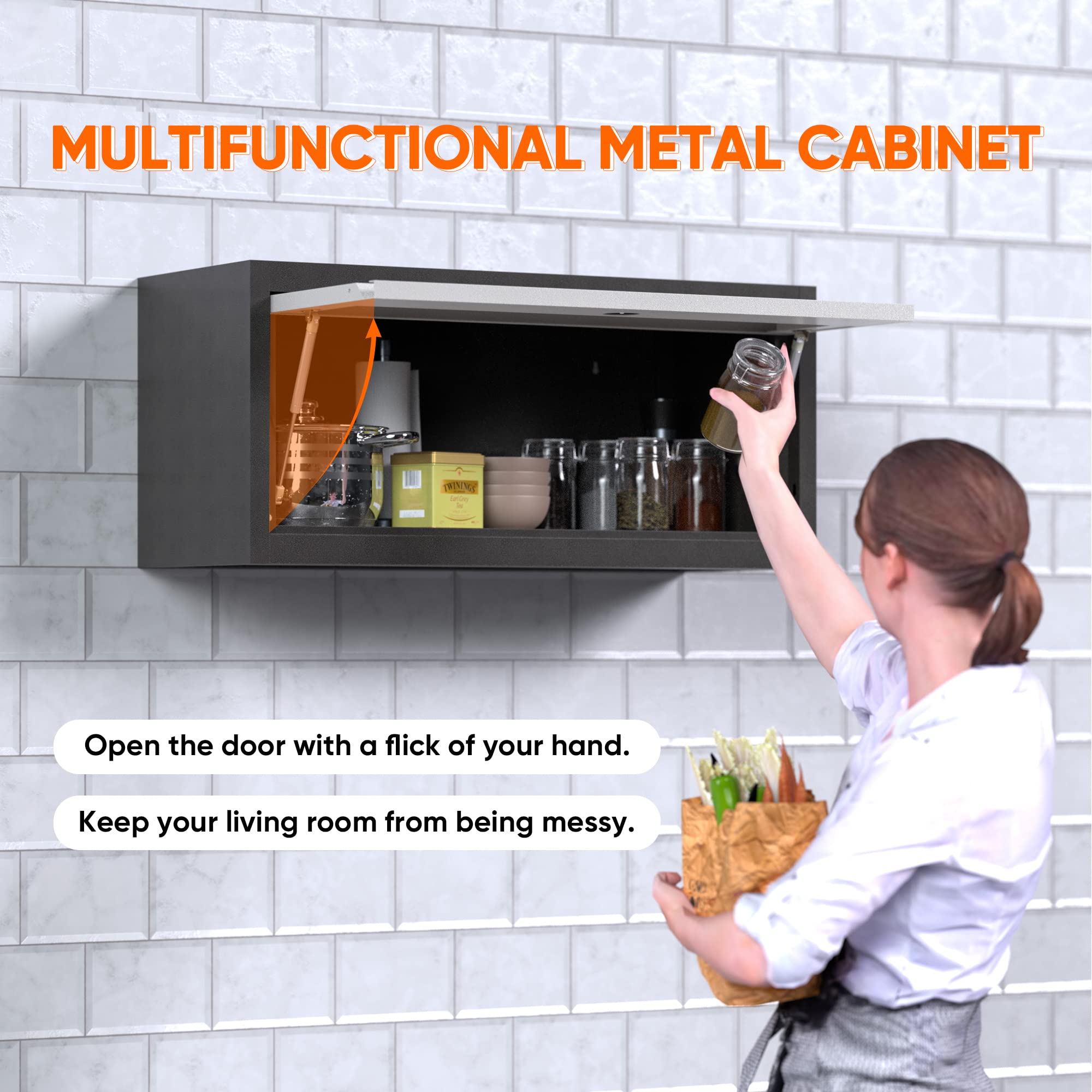 GangMei Metal Wall Cabinets, Garage Mounted Tool Storage Cabinet with Hanging Up-Flip Locking Doors for Home Office Basement Pantry School and Workshop, Assembly Required