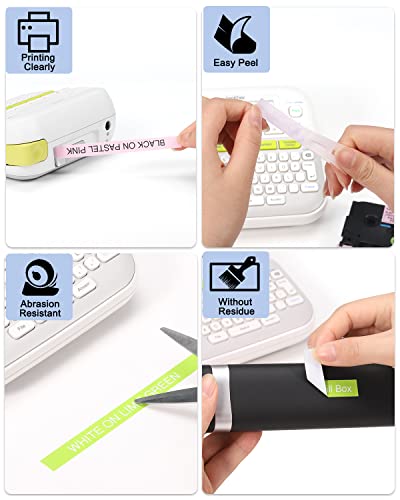 10 Pack, MarkDomain Label Tape Compatible Brother TZe TZ Laminated P Touch Label Maker Tape for PT D210 H110 D220 D410 D600, Black on White/Purple/Blue/Pink/Mint Green/Berry Pink/Lime Green