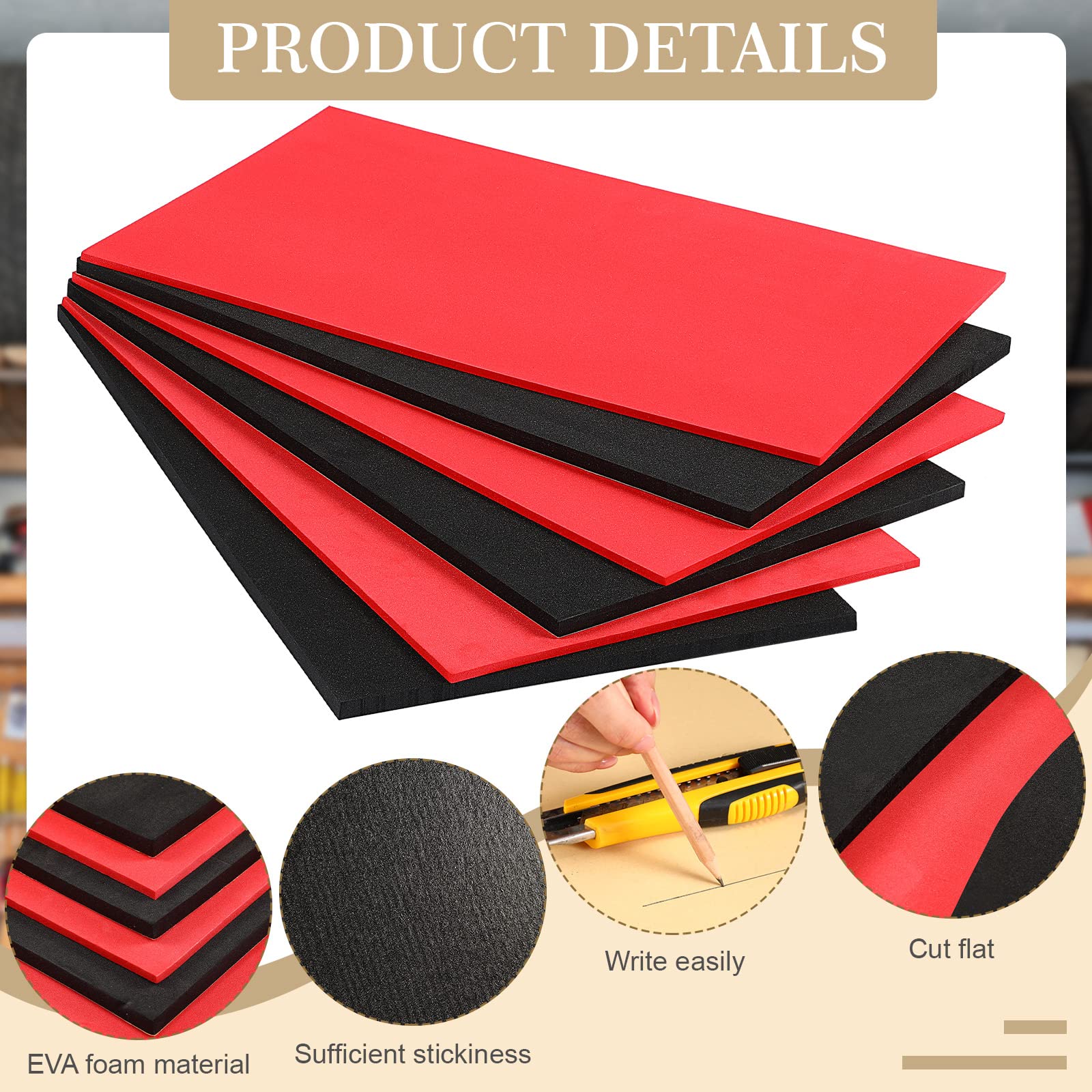 3 Sets Tool Box Shadow Foam Organizers Liner Adjustable Inserts Foam Non Slip Liner Mat for Tool Box, Cabinet and Chest Drawers, Black Top and Red Bottom(10.7 x 18 Inch)