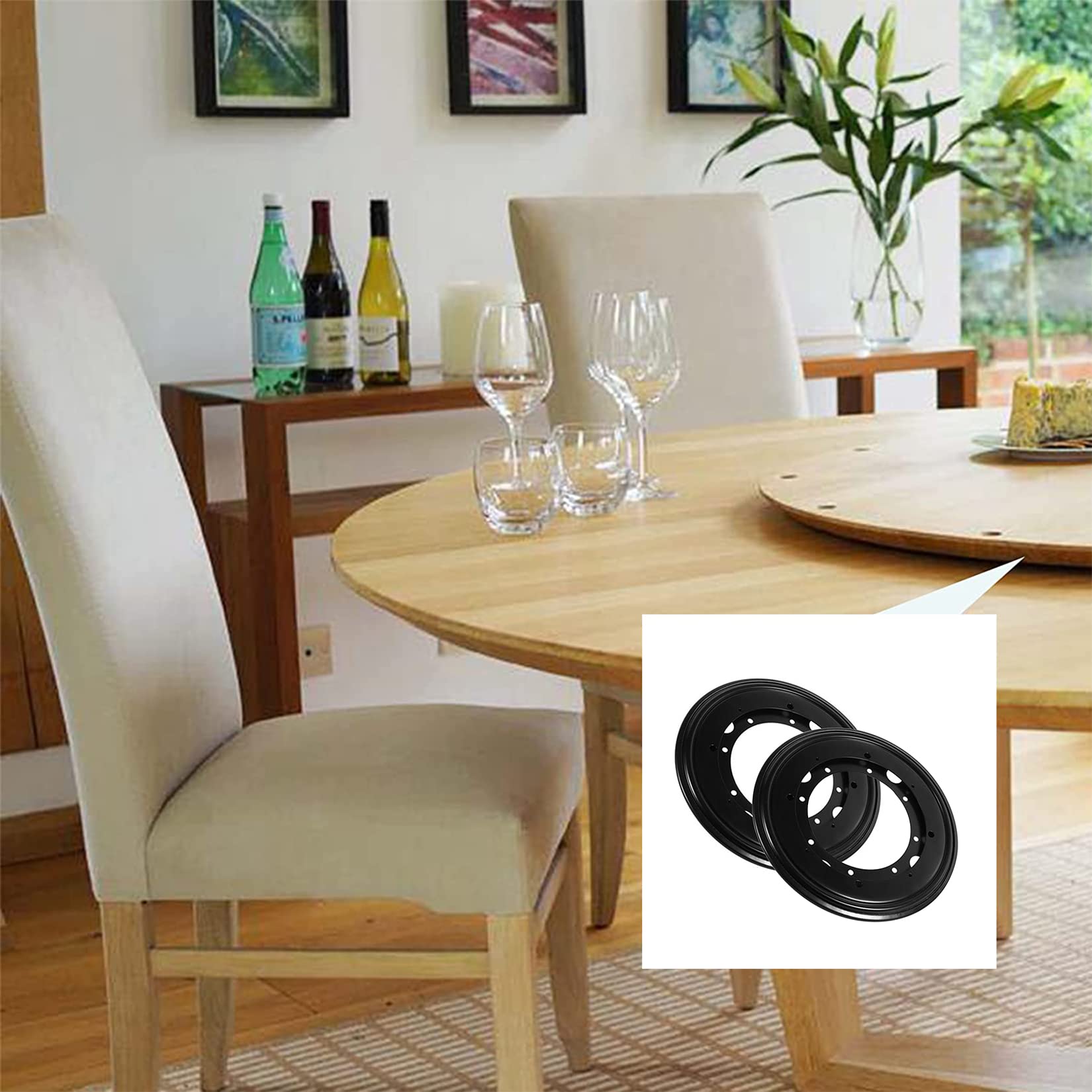 2Pack 9" Lazy Susan Hardware 5/16 Thick Turntable Bearing Swivel Plate 750lbs Load Capacity Round Lazy Susan Turntable Base for Rotating Table, Serving Tray, Corner Shelves, Book Rack, Black