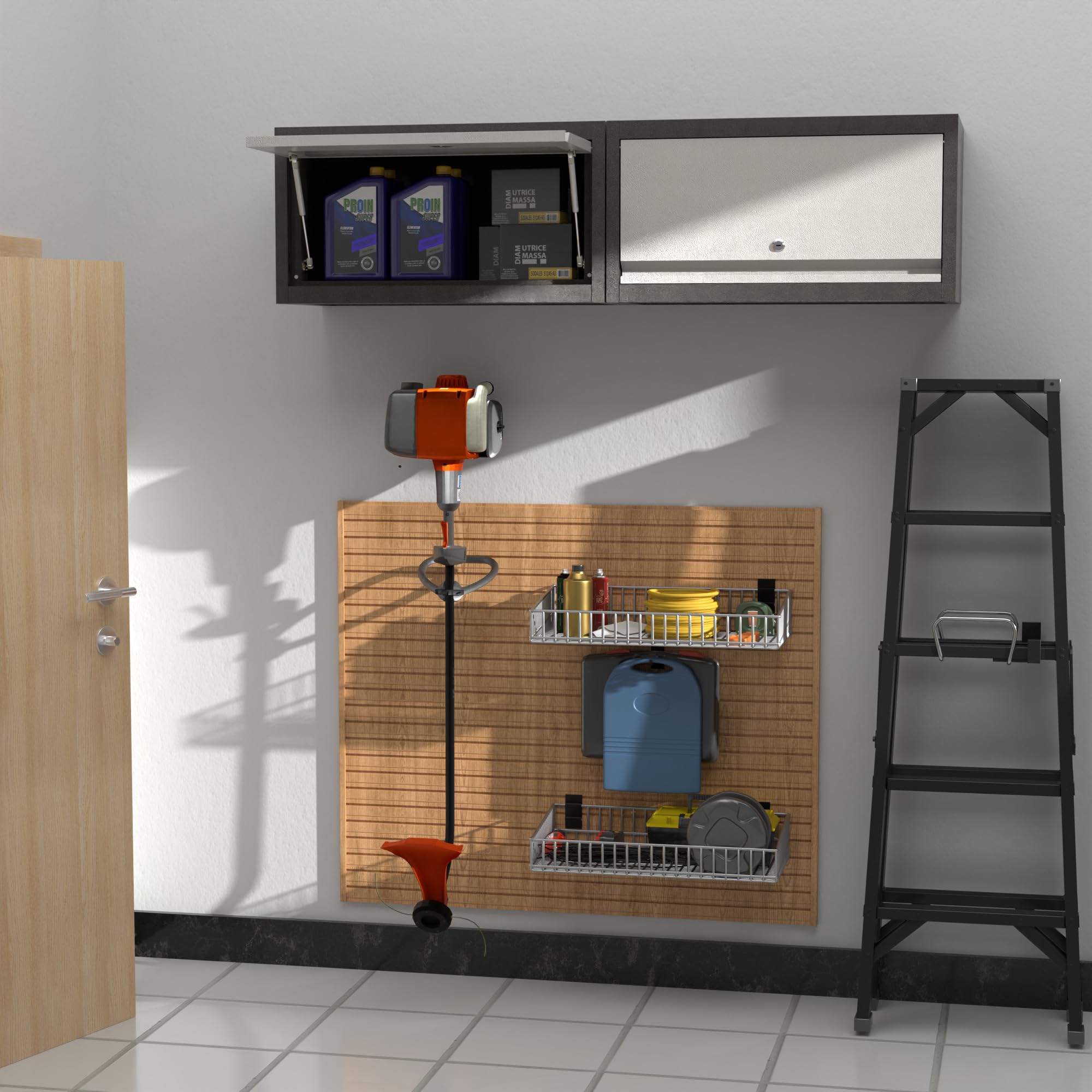 GangMei Metal Wall Cabinets, Garage Mounted Tool Storage Cabinet with Hanging Up-Flip Locking Doors for Home Office Basement Pantry School and Workshop, Assembly Required