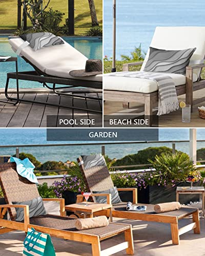 Recliner Head Pillow Ledge Loungers Chair Pillows with Insert Modern Abstract Geometric Black Grey Gradient Lumbar Pillow with Adjustable Strap Outdoor Waterproof Patio Pillows for Beach Pool, 2 PCS