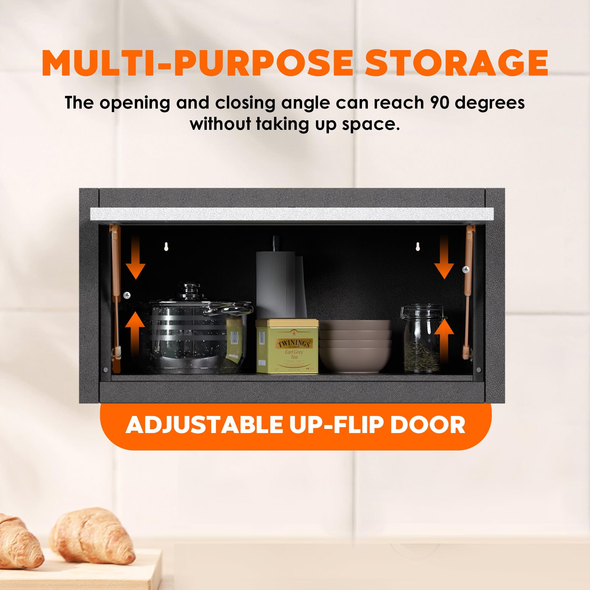 GangMei Metal Wall Cabinets, Garage Mounted Tool Storage Cabinet with Hanging Up-Flip Locking Doors for Home Office Basement Pantry School and Workshop, Assembly Required