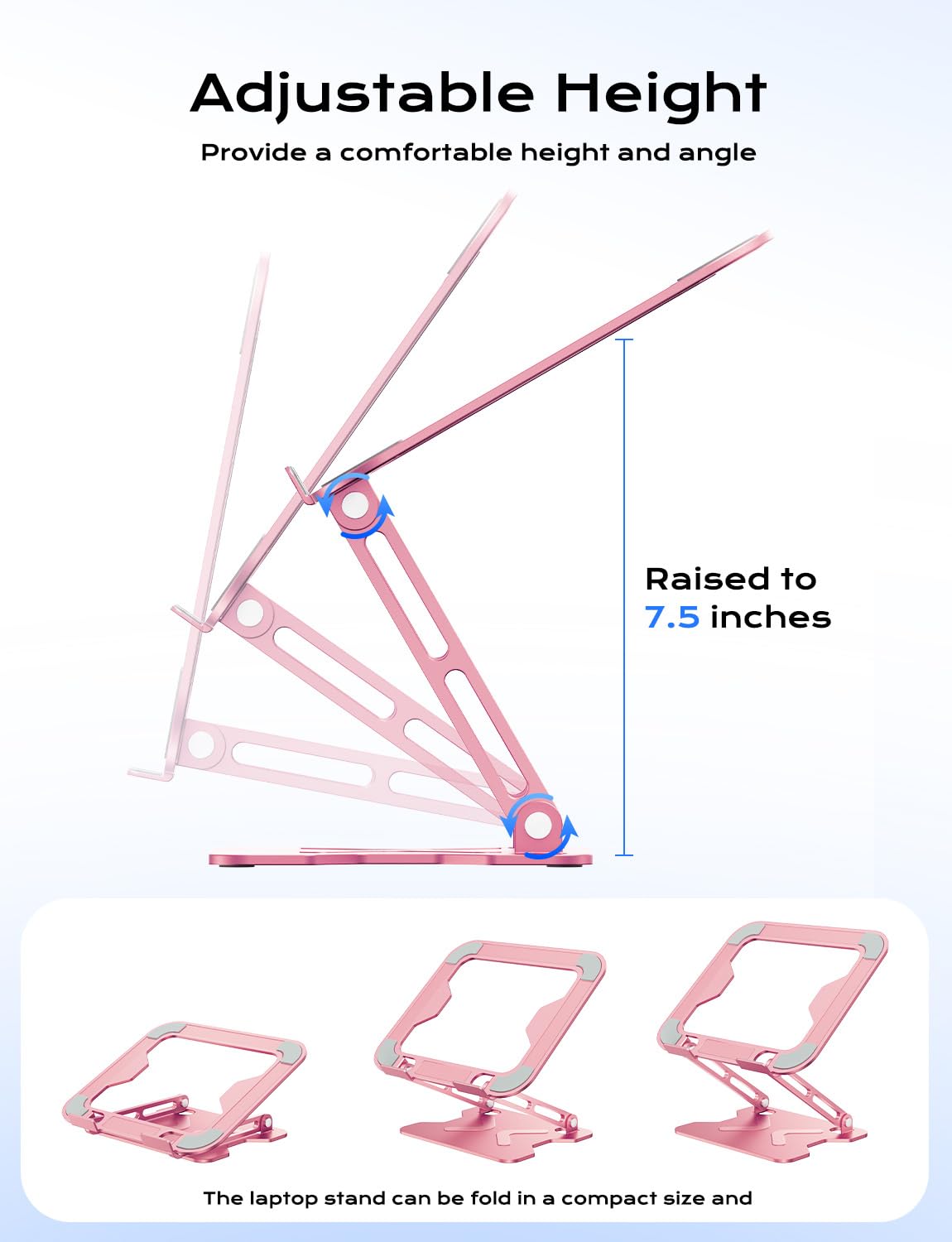 JCZT Adjustable Laptop Stand for Desk, Portable Laptop Riser, Aluminum Laptop Stand Foldable, Ergonomic Computer Notebook Stand Holder for MacBook Air Pro, Dell, HP 10-16'', Rose Pink