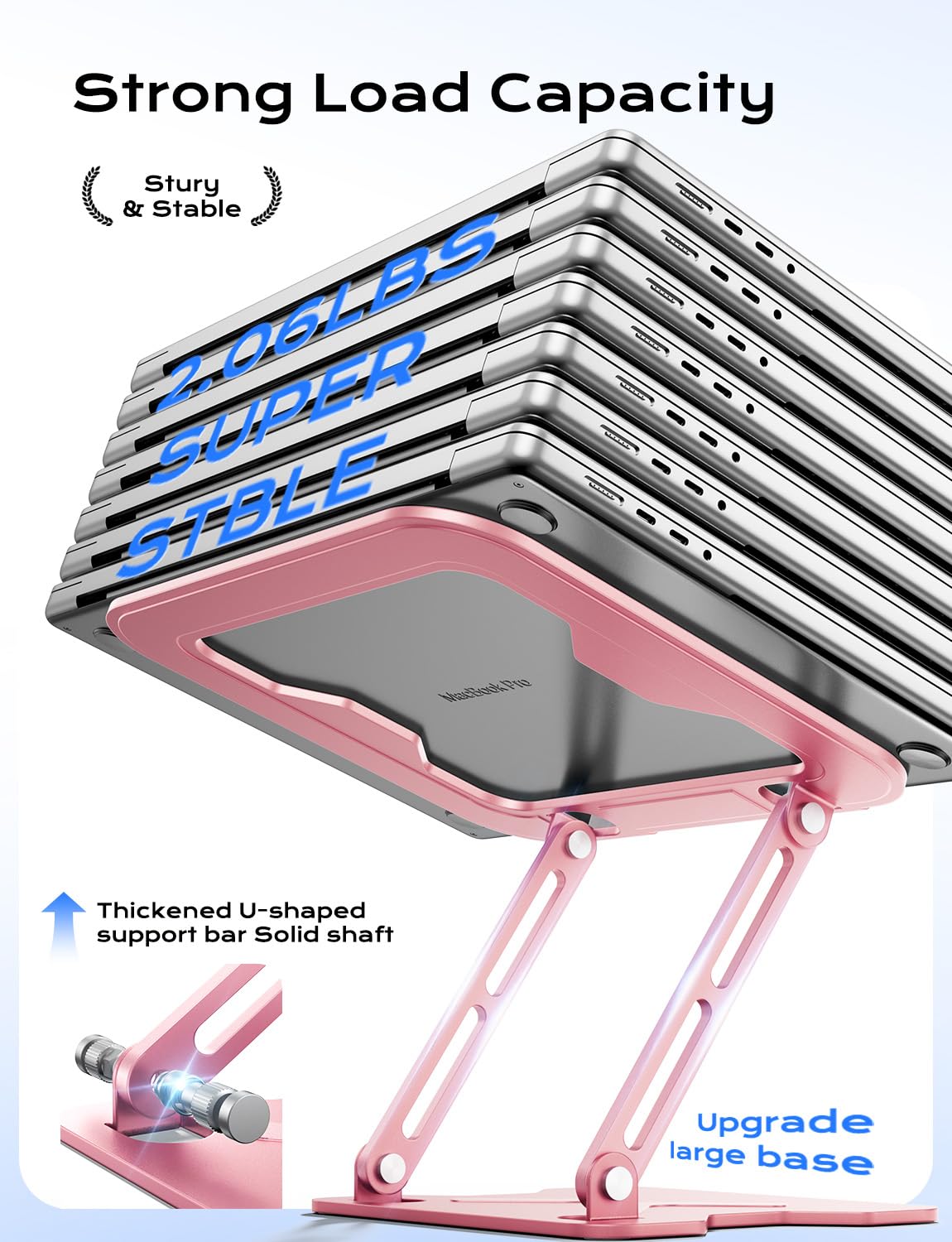 JCZT Adjustable Laptop Stand for Desk, Portable Laptop Riser, Aluminum Laptop Stand Foldable, Ergonomic Computer Notebook Stand Holder for MacBook Air Pro, Dell, HP 10-16'', Rose Pink
