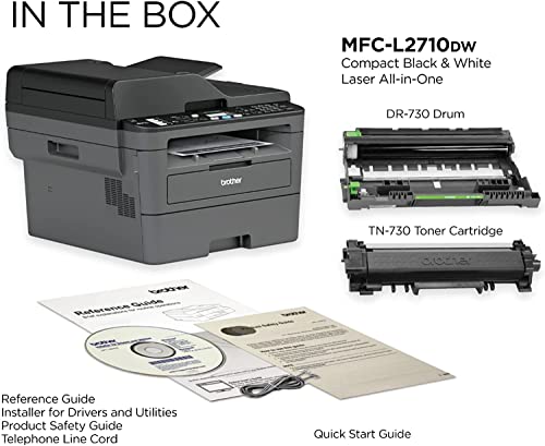 Brother MFC-L2710DW Wireless All-in-One Monochrome Laser Printer for Home Office, Black - Print Copy Scan Fax - 32 ppm, 2400 x 600 dpi, 50-Sheet ADF, Auto Duplex Printing, Voice Activated, Ethernet