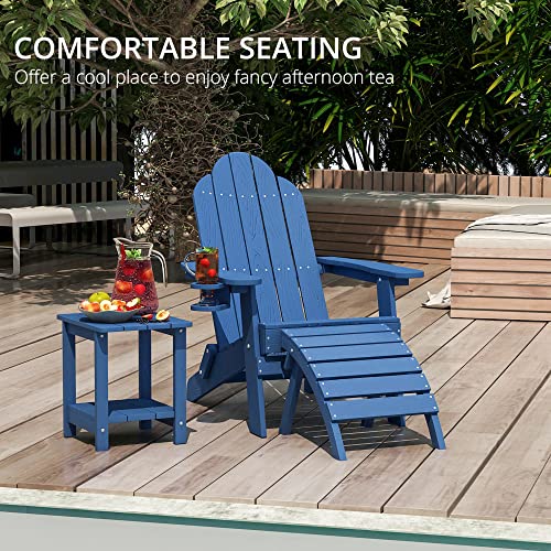 LUE BONA Folding Adirondack Chair Set of 4, Navy Poly Fire Pit Adirondack Chair Weather Resistant, Modern Plastic Adirondack Patio Chairs with Cup Holder, 320LBS, Outdoor Chairs for Pool Porch Beach