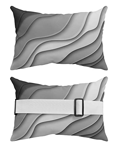 Recliner Head Pillow Ledge Loungers Chair Pillows with Insert Modern Abstract Geometric Black Grey Gradient Lumbar Pillow with Adjustable Strap Outdoor Waterproof Patio Pillows for Beach Pool, 2 PCS