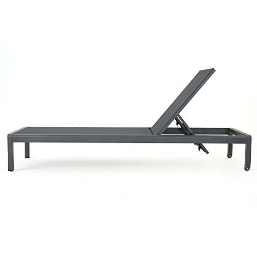 Christopher Knight Home Cape Coral Outdoor Aluminum Chaise Lounges with Mesh Seat, 2-Pcs Set, Grey / Dark Grey