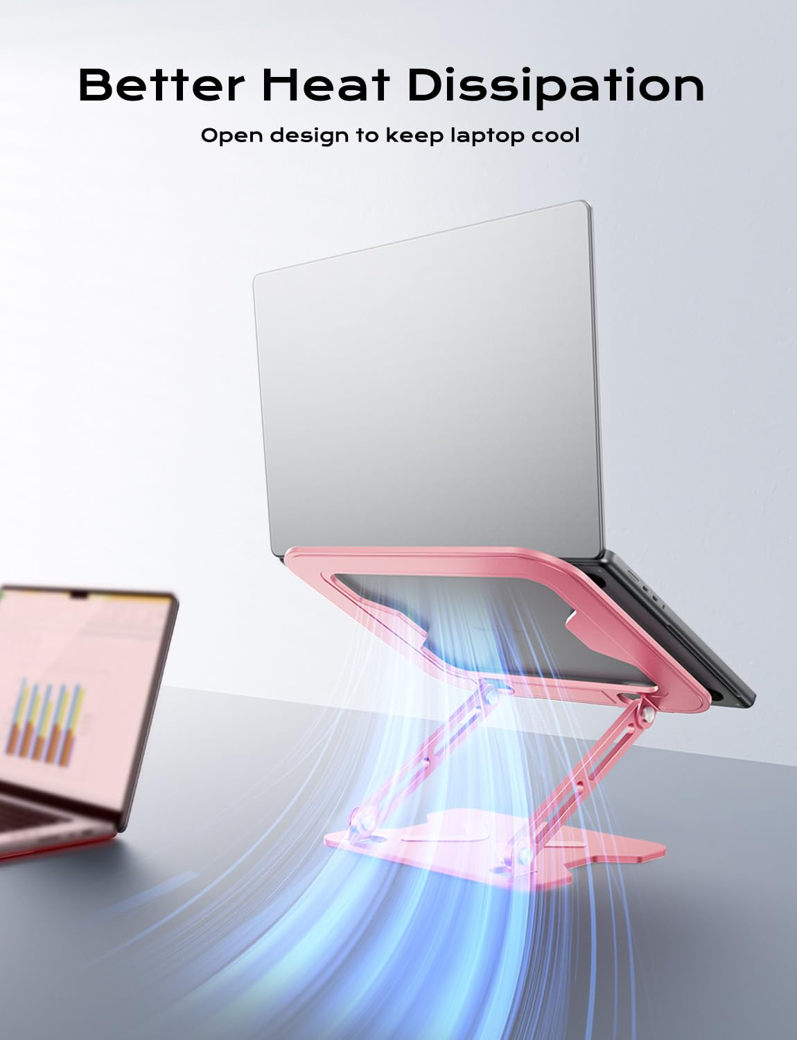 JCZT Adjustable Laptop Stand for Desk, Portable Laptop Riser, Aluminum Laptop Stand Foldable, Ergonomic Computer Notebook Stand Holder for MacBook Air Pro, Dell, HP 10-16'', Rose Pink