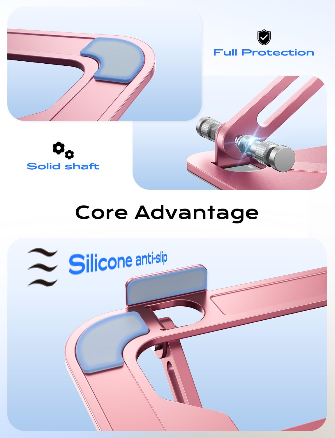 JCZT Adjustable Laptop Stand for Desk, Portable Laptop Riser, Aluminum Laptop Stand Foldable, Ergonomic Computer Notebook Stand Holder for MacBook Air Pro, Dell, HP 10-16'', Rose Pink