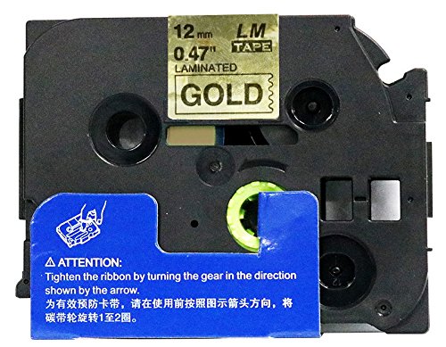 LM Tapes - Brother PT-1180 1/2" (12mm 0.47 Laminated) Black on Gold Compatible TZe P-Touch Tape for Brother Model PT1180 Label Maker with Free Tape Guide Included