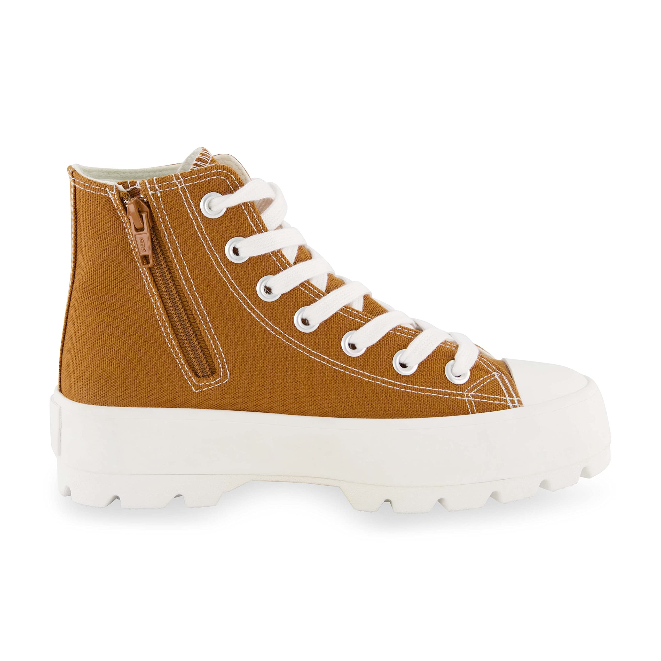 CUSHIONAIRE Women's Vespa high top Canvas Sneaker +Memory Foam and Side Zipper, Tan 6