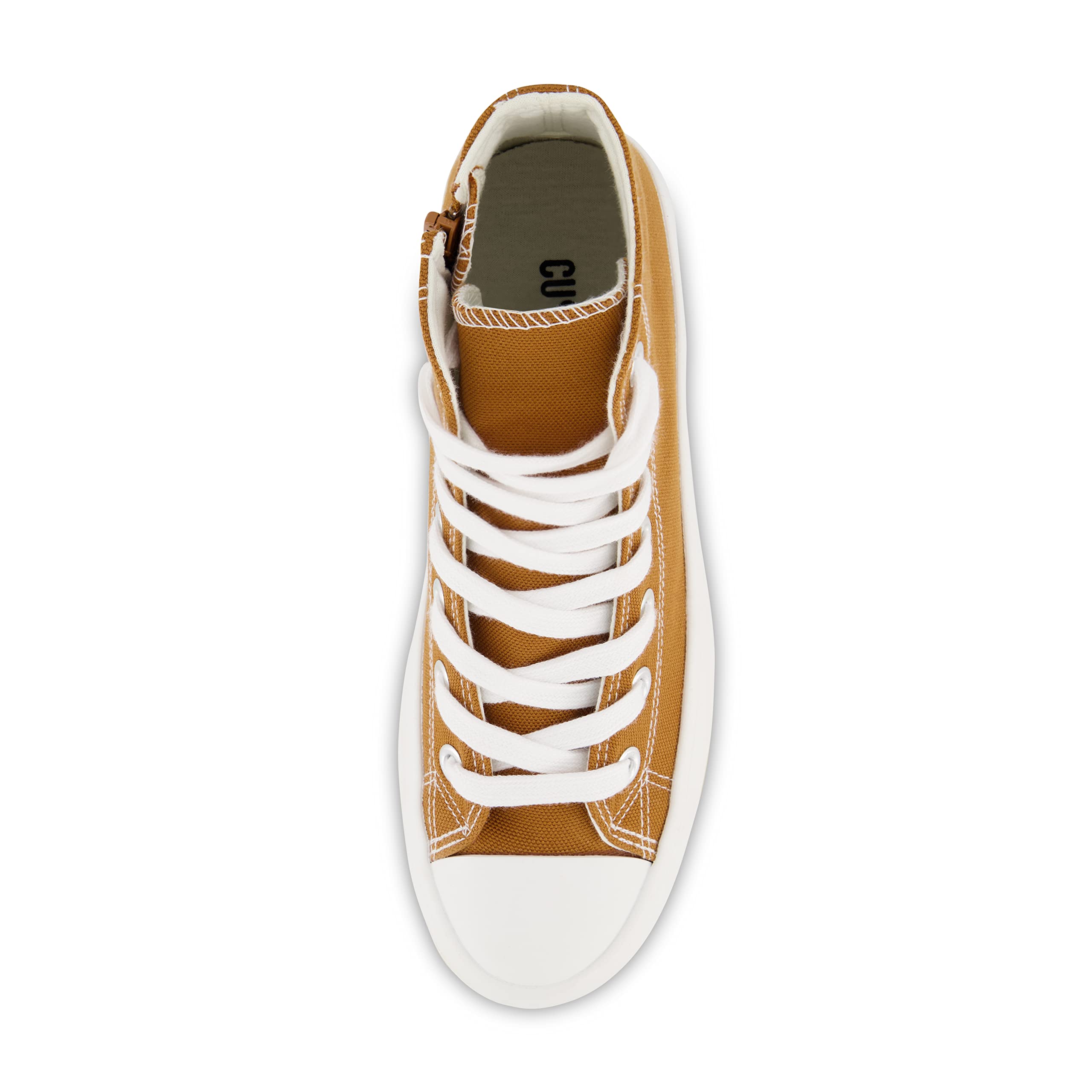 CUSHIONAIRE Women's Vespa high top Canvas Sneaker +Memory Foam and Side Zipper, Tan 6