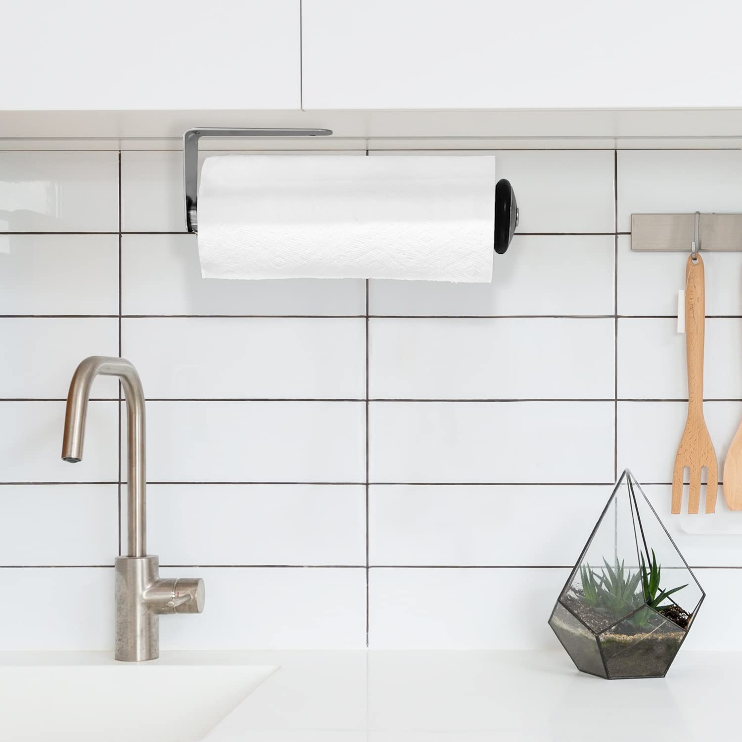 Paper Towel Holder Single Hand Tear - Upgraded Patented Signice Paper Towel Holder Under Cabinet Self Adhesive Towel Holders Wall Mount Hanging Counter Paper Towels Holder Rack for Kitchen (Stainless)