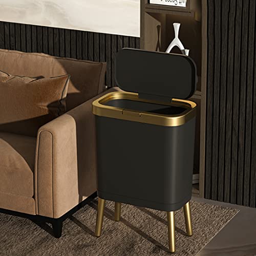 Doyingus Trash Can with Lid, 3.3 Gal Plastic Garbage Can with Legs, Slim Waste Basket with Push Button for Kitchen Bathroom (Black)