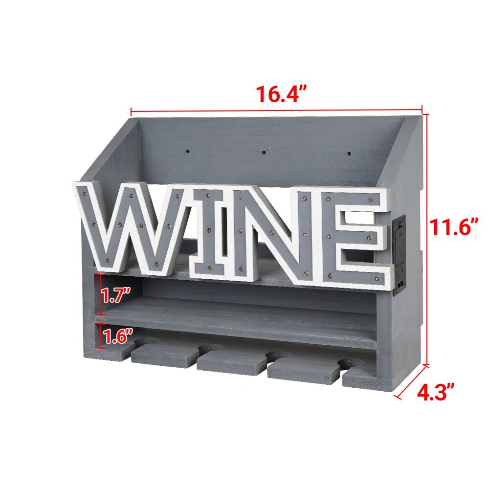 Shikha LED Wooden Wall Mounted Wine Rack and Glass Holder –Rustic Wine Bottle & Glass Holder & Wine Cork Storage Modern Home Decor 5 Bottle and 4 Glass Holder