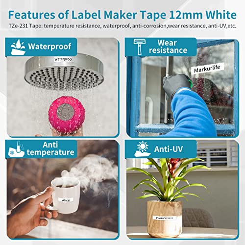 4 Pack T-Ze231 Label Tape Compatible with Brother P Touch Label Tape TZe-231 TZe231Tape 12mm 0.47 Inch Laminated, Black on White