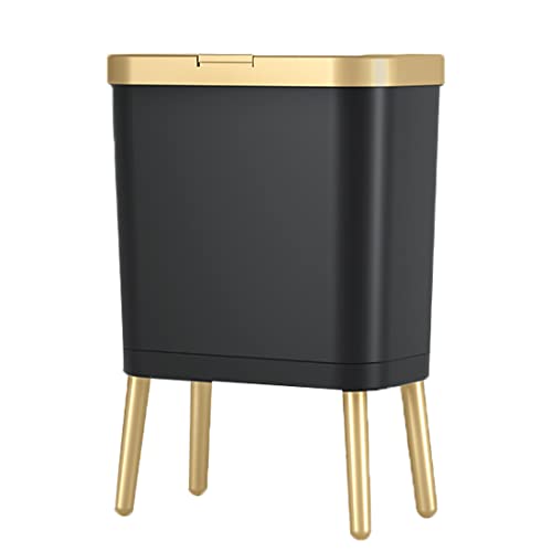 Doyingus Trash Can with Lid, 3.3 Gal Plastic Garbage Can with Legs, Slim Waste Basket with Push Button for Kitchen Bathroom (Black)